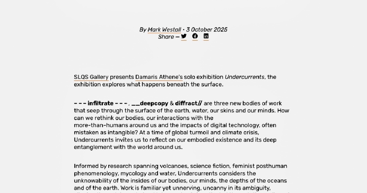 Damaris Athene’s Solo Exhibition Undercurrents Explores What Happens Beneath the Surface | SLQS ...